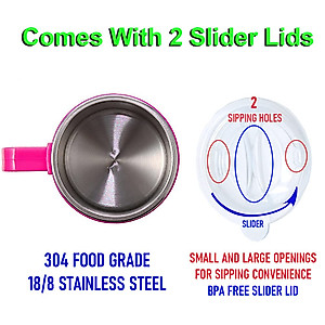 F-32 12 Oz Kids Stainless Steel Unicorn Pink 3D Mug with 2 Pack Slider Closure Lids - Eco-Friendly - BPA Free Signature Collection (Unicorn Pink)