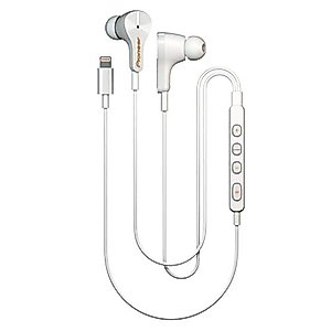 RAYZ Pioneer Original Active Noise Cancelling Earbuds Wired with Mic, Auto-Pause, Hands-Free Hey Siri, Lightning Cable Earphones Compatible with iPhone, iPad and iPod. MFI Certified (Ice White)