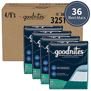 Goodnites Disposable Bed Mats for Bedwetting, 2.4 x 2.8 ft, 36 Ct (4 Packs of 9)