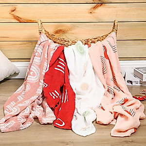 Tatuo 8 Pcs Baby Receiving Blanket Cotton 47 x 47 Inches Muslin Swaddle Blankets 4 Headband 4 Baby Swaddle for Newborns Accessories Set Breathable Soft Flamingo Flower Blankets(Boho Rainbow)