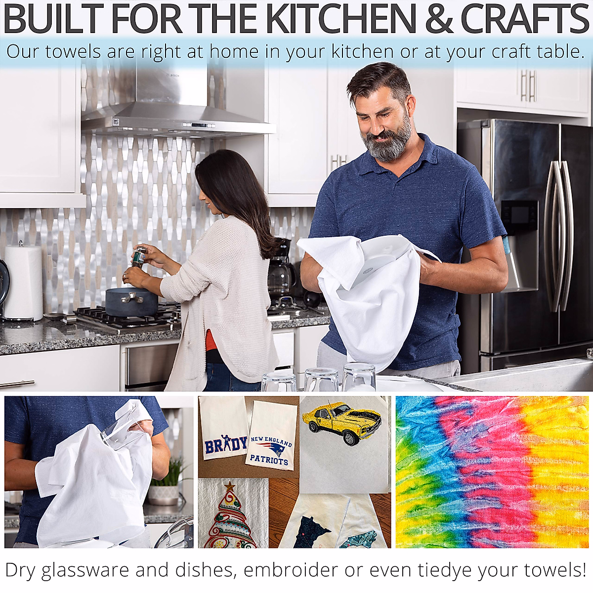 Aunti Em's Kitchen Flour Sack Dish Towels - Natural Cotton for Embroidery and Drying Glass, Hand, Dinnerware - Plain, Thick, Zero-Lint, Highly Absorbent - Set of 13, 27 x 27 Inch, Ivory