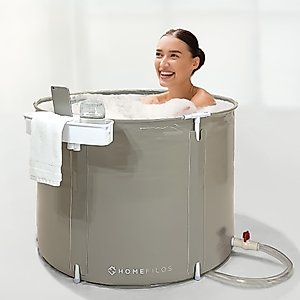 Portable Bathtub with Tray (Small) by HOMEFILOS, Ice Bath and Cold Plunge for Athletes, Japanese Soaking Hot Tub (Non Inflatable, Adult Size) for Shower Stall