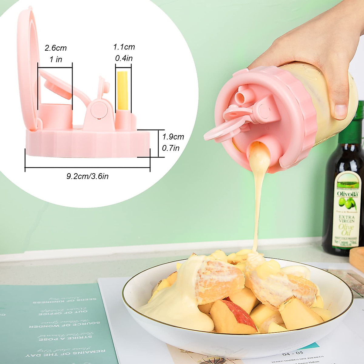 Mason Jar Lids, Wide Mouth Flip Cap Mason Lids with Straw Reusable Drinking Canning Lids Leak-proof Airtight Seal Easy Pouring Spout for Milk Coffee Lemonade Salad Dressings(Pink, Blue, 2)