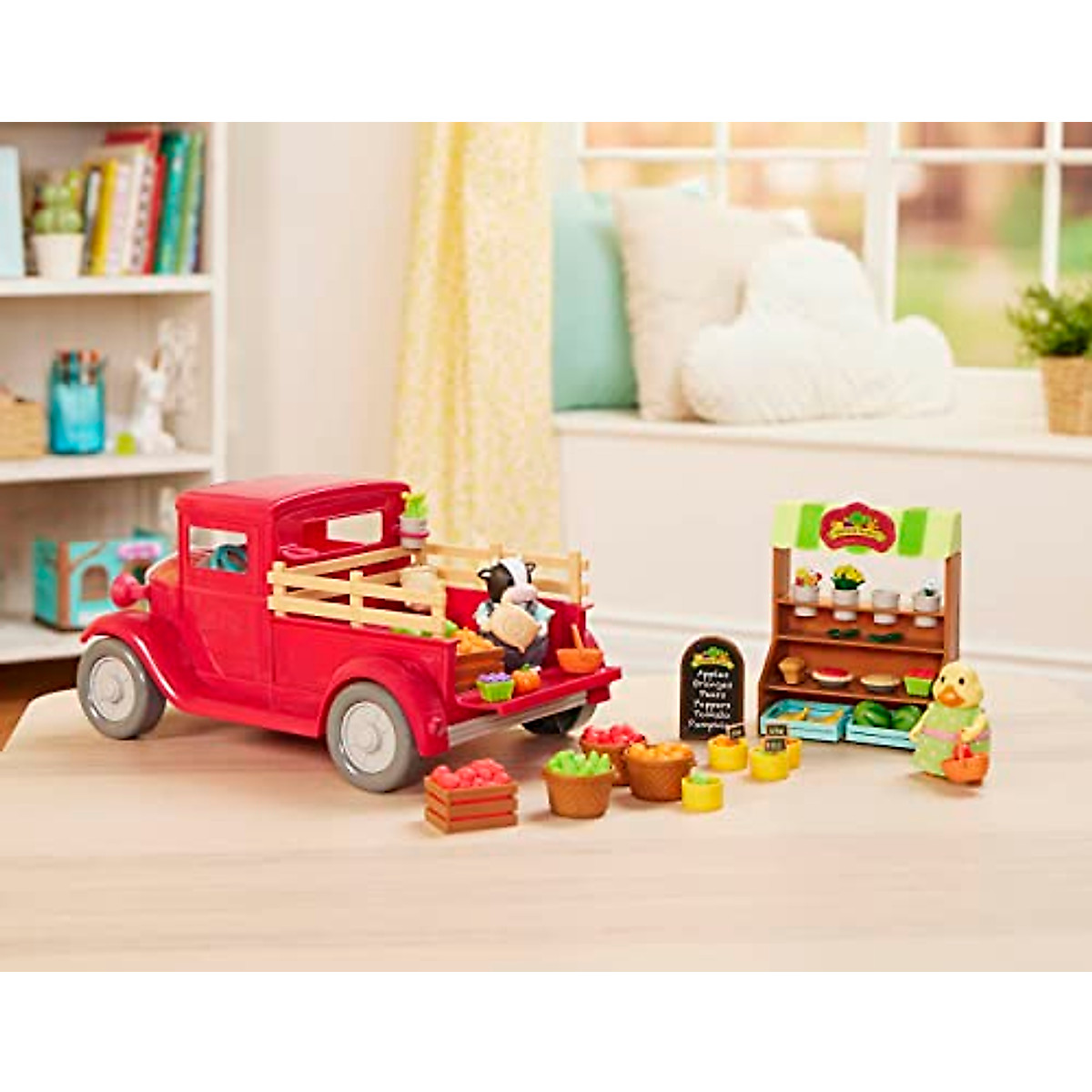Li’l Woodzeez – Market Truck Playset with 2 Posable Doll Figures – Doll Playset Includes Animal Characters, Toy Truck, Miniature Food & Accessories – Pretend Play Gift Toy for Kids Age 3+