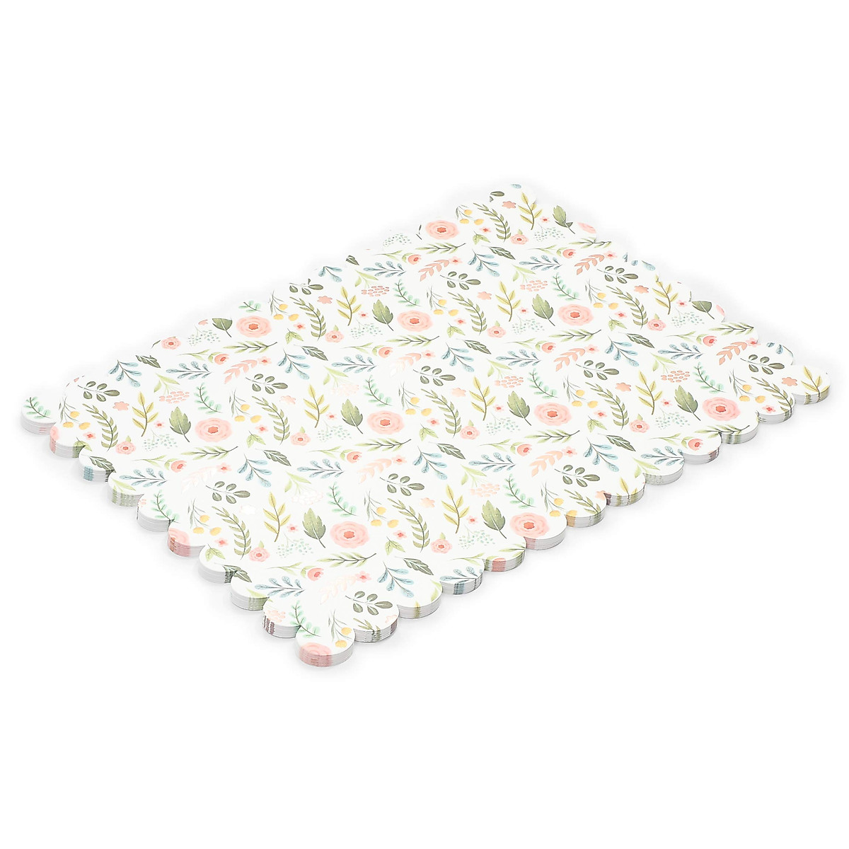 Sparkle and Bash Paper Placemats for Table, Floral Spring Placemats with Scalloped Edge for Dinning Table, Wedding, Tea Party and Tableware Decorations (14 x 10 in, 50 Pack)
