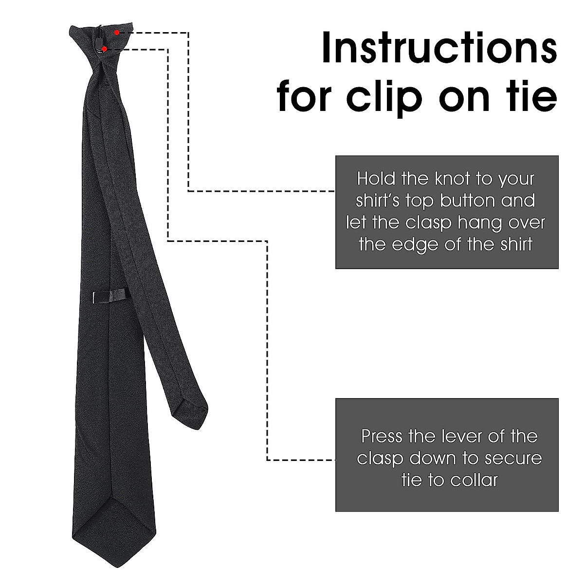 Aster Men's Clip on Ties Pre Tied Neckties Black Clip-on Tie Skinny Neck Tie for Wedding Office Graduation School Uniforms