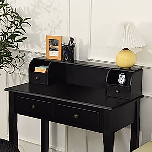 Giantex Writing Desk with 4 Drawers, Removable Floating Organizer 2-Tier Mission Home Computer Vanity Desk for Apartment Small Space (Black)