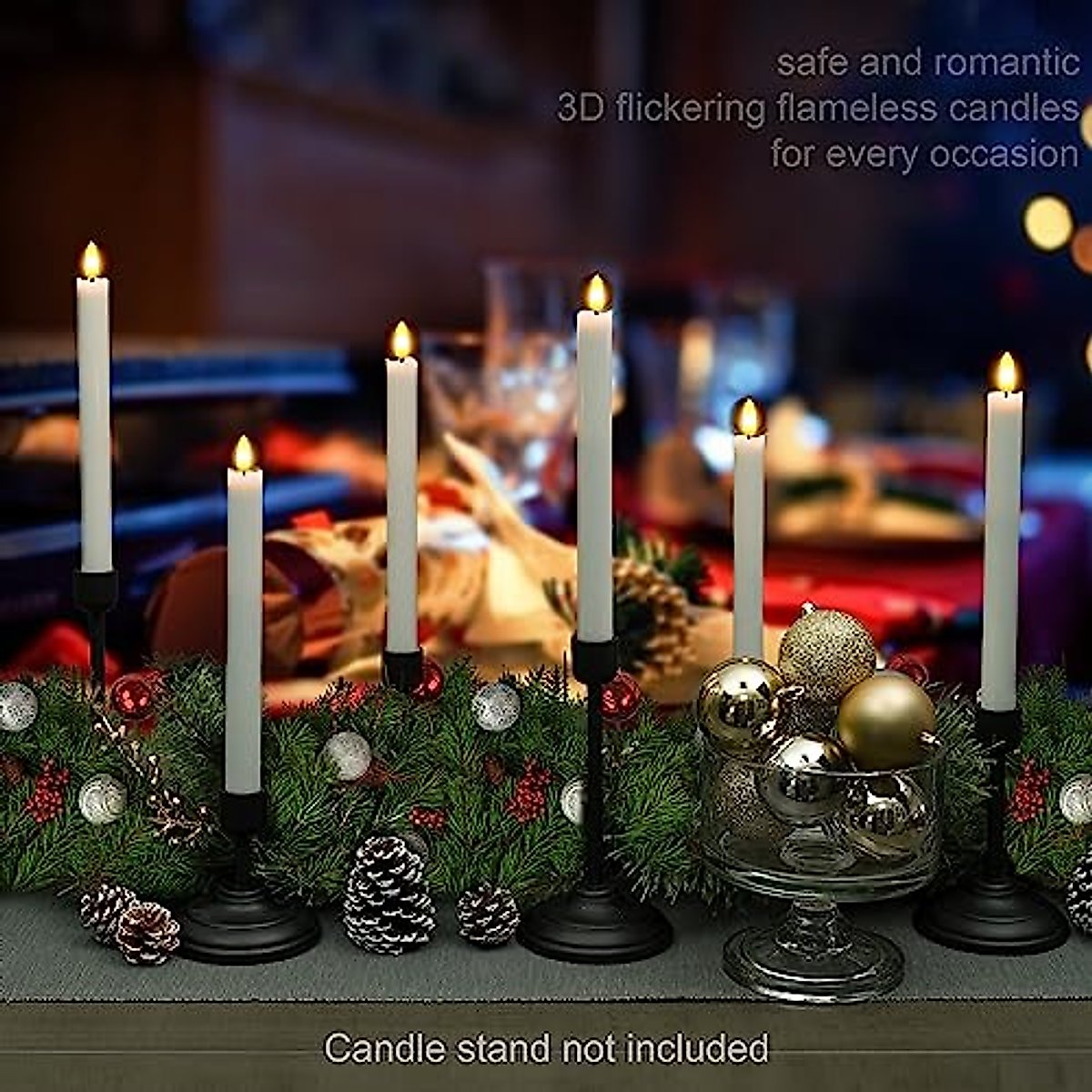 Arora Remote Control Flameless Taper Candles, S/6 3D Flickering Battery Operated LED Window Candles Encased with Real Wax to Light Up Your Home