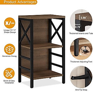 MNEETRUNG Small Bookcase,3 Tier Industrial Short Bookshelf with Metal Frame and Backboard,Rustic Brown Low Bookshelf, Small Office Book Shelf for Small Spaces, Living Room, Bedroom and Home Office