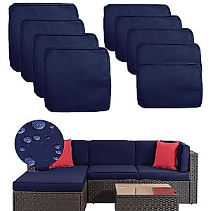 TECOSARA Patio Cushion Covers Replacement Outdoor Cushion Slipcovers Waterproof for Outdoor Furniture, 9 Pcs Patio Seat Cushions Replacement Covers for 5 Piece Outdoor Sectional Sofa, Blue