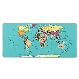 Granbey Extra Large World Map Mouse Pad XXXL Mousepad Gaming Accessories Waterproof Full Desk Cover Mousepad with Stitched Edge for Laptop Computer and PC 35.5" x 16" World Map with Countries