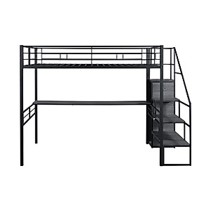 Oudiec Staircase Full Size Loft Bed with Built-in Desk & Wardrobe,Sturdy Bedframe w/Storage & Safety Guardrail,No Box Spring Needed,Perfect for Kids Bedroom,Black