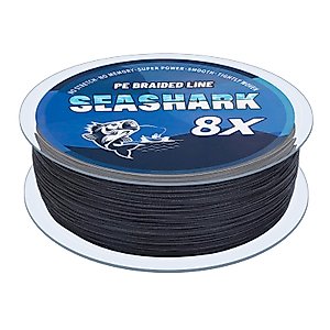 Seashark Braided Fishing Line Color Never Fade 8 Strands Super Strong PE Fishing Line (Black, 20lb 0.20mm-100m/109Yards)