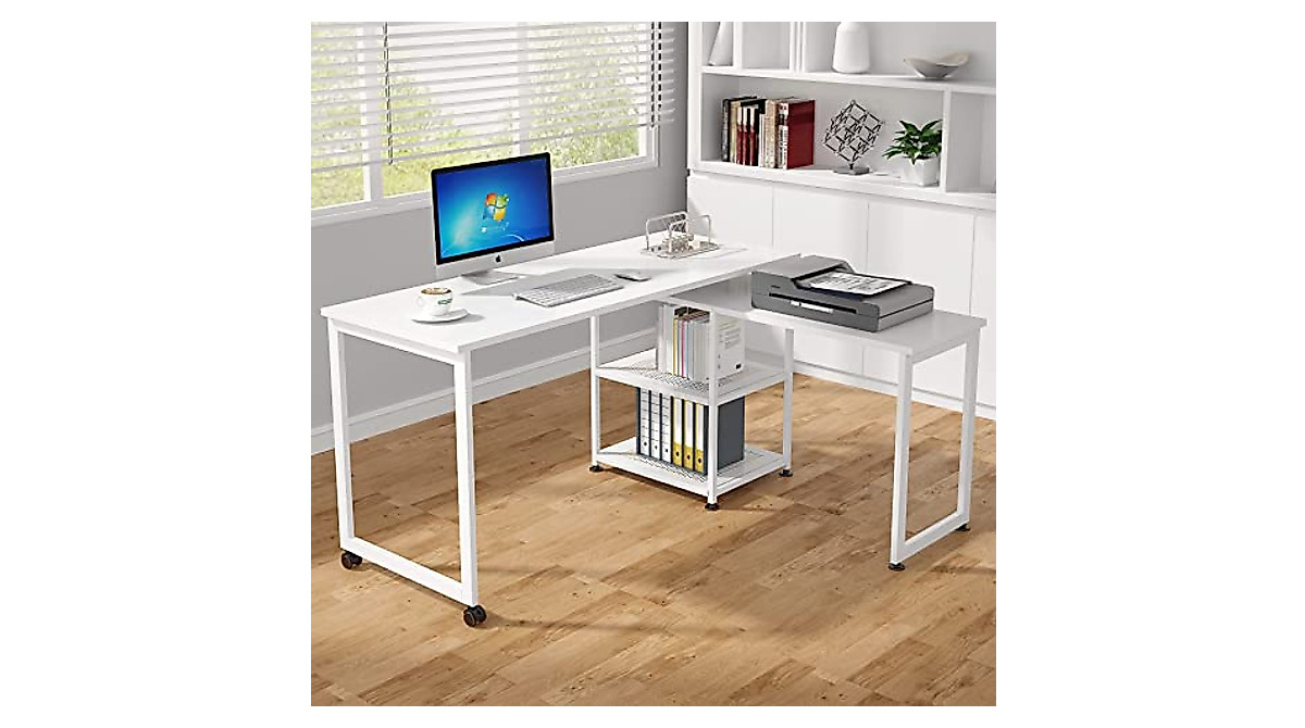TRIBESIGNS 55" Rotating L-Shaped Office Desk