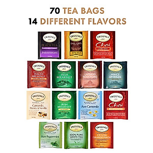 Eva's Gift Universe, Twinings Tea Bags Sampler Assortment in Bamboo Gift Box (70 Count) 14 Flavors Gifts for Women Men Parents Family Friends Coworkers Perfect Variety Pack Tea Bag Organizer