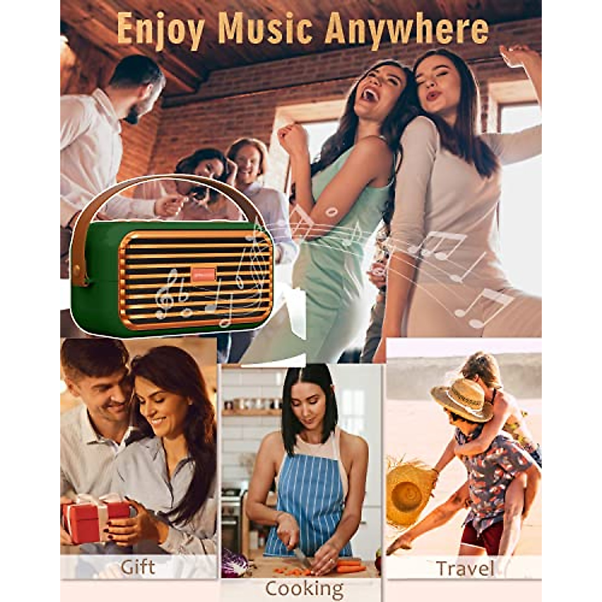 Greadio Vintage Speaker, Retro Bluetooth Speaker with 16W Stereo Sound Rich Bass Dual Speakers, Bluetooth 5.0, Support Hands-Free Call TF/AUX/U-Disk for Gift, Party, Travel, Office,Home (Green)