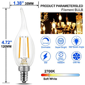 ENERGETIC 12 Pack Dimmable Candelabra Led Light Bulb, CA11 Shape,Flame Tip Style, 60 Watt Equivalent, 2700K Soft White, E12 Base, Led Candelabra Bulb,CRI 90+, UL Listed， Halloween Christmas Decoration
