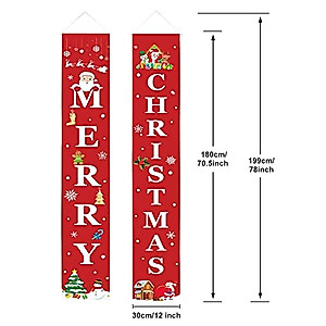Trooer Christmas Porch Sign, Merry Christmas Banner Indoor Outdoor Christmas Decorations New Year Wall Hanging Flag Banners for Holiday Party Supplies Home Welcome