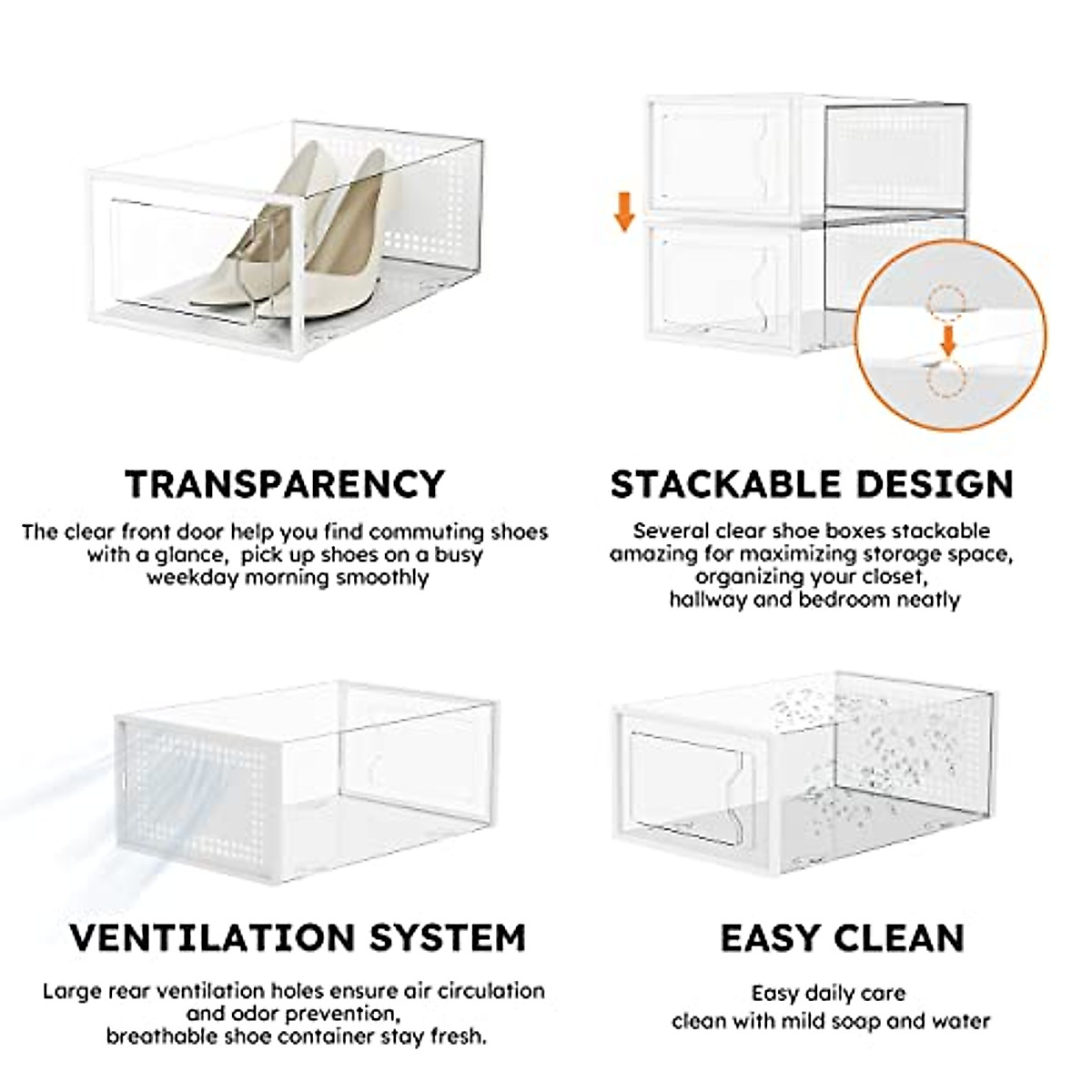 ENSNG Large 12 Pack Shoe Storage Organizer for Closet, Clear Plastic Stackable, Shoe Sneaker Containers