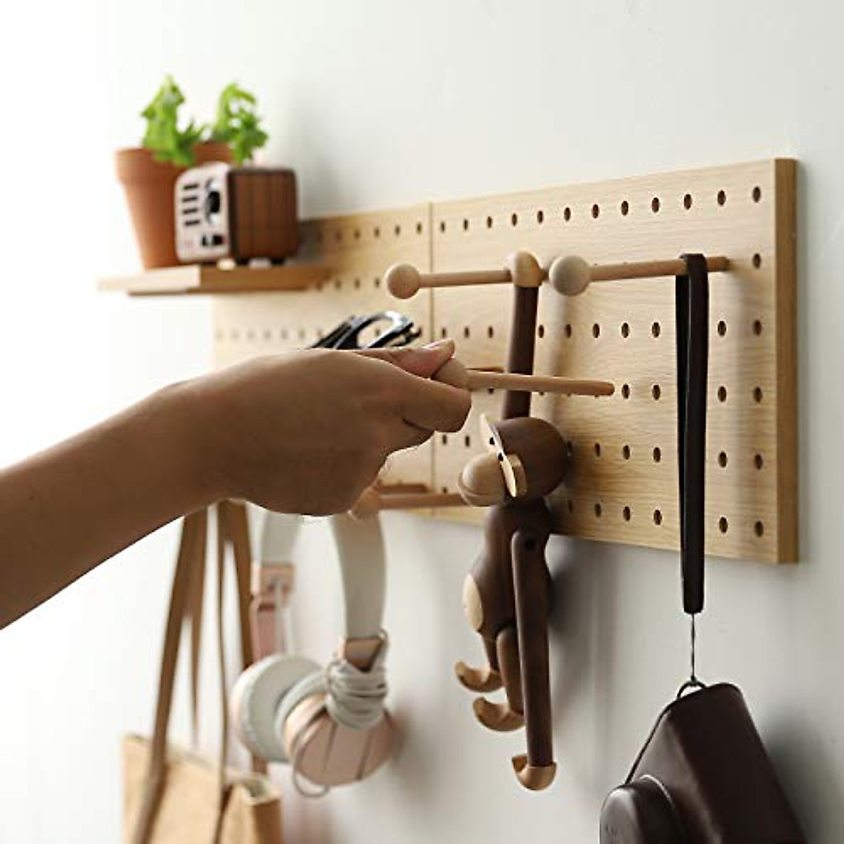 XAOMLP Wooden Pegboard Modular Display Organization Storage Wall Hooks Shelf(Color:Oak)