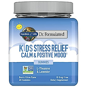 Garden of Life Stress Relief Gummies for Kids, Non-GMO Supplement for Calm & Positive Mood, Berry Citrus 60 Count, Vegan Energy Support L-Theanine Lavender Gummy Vitamin, Dr Formulated, 30 Day Supply