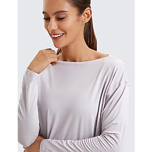 CRZ YOGA Pima Cotton Long Sleeve Workout Shirts for Women Loose Fit Athletic Yoga T-Shirts Casual Boat Neck Fall Tops Iced Iris Large