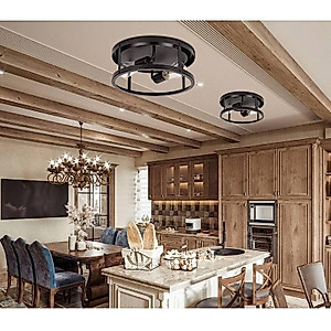 ZTGJMN 2 Light Fixtures Ceiling Mount, 13 Inch Matte Black Industrial Flush Mount Ceiling Light for Farmhouse, Light Fixtures Ceiling for Kitchen Entryway Bedroom Hallway,E26 Base