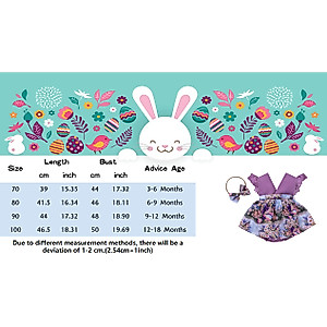 Newborn Infant Baby Girl Easter Outfit Toddler Lace Sleeveless V Neck Romper Bunny Print Dress+Headband Summer Clothes (Purple, 3-6 Months)