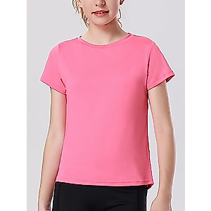 EXARUS 4 Pack Girls Athletic Shirts Short Sleeve Quick Dry Crewneck Tee Activewear Performance Tops for Kids 8-16Y Set 3 10Y