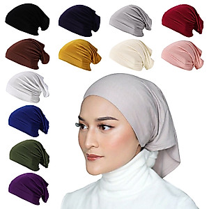 Under Hijab Hat Cap Stretch Solid Color Muslim Under Scarf Bonnet Jersey Cap Head Wrap Tube Hat Opens on 2 Ends Neck Cover