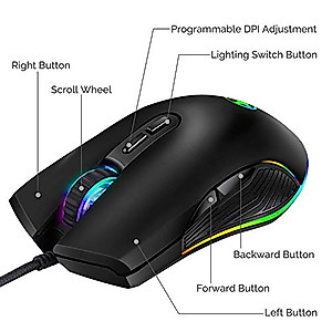 IULONEE Type C Mouse, Wired USB C Mice Gaming Mouse Ergonomic 4 RGB Backlight 3200 DPI Compatible with M@c, Matebook, Chromebook, HP OMEN, Windows PC, Laptop and More USB Type C Devices (Black)