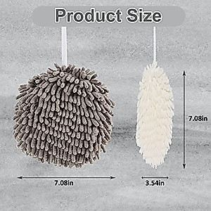 XHMAXE 4 Pack Chenille Hand Towels，7.1 Inch Soft Absorbent Microfiber Towels Ball Gadgets for Home/Kitchen/Bathroom Gadgets/Hanging Towels Quick Dry Cloths(2Each White and Grey)