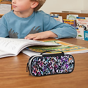 Abstract Leopard Animal Print PU Leather Pencil Pen Case Organizer Travel Makeup Handbag Portable Stationery Bag