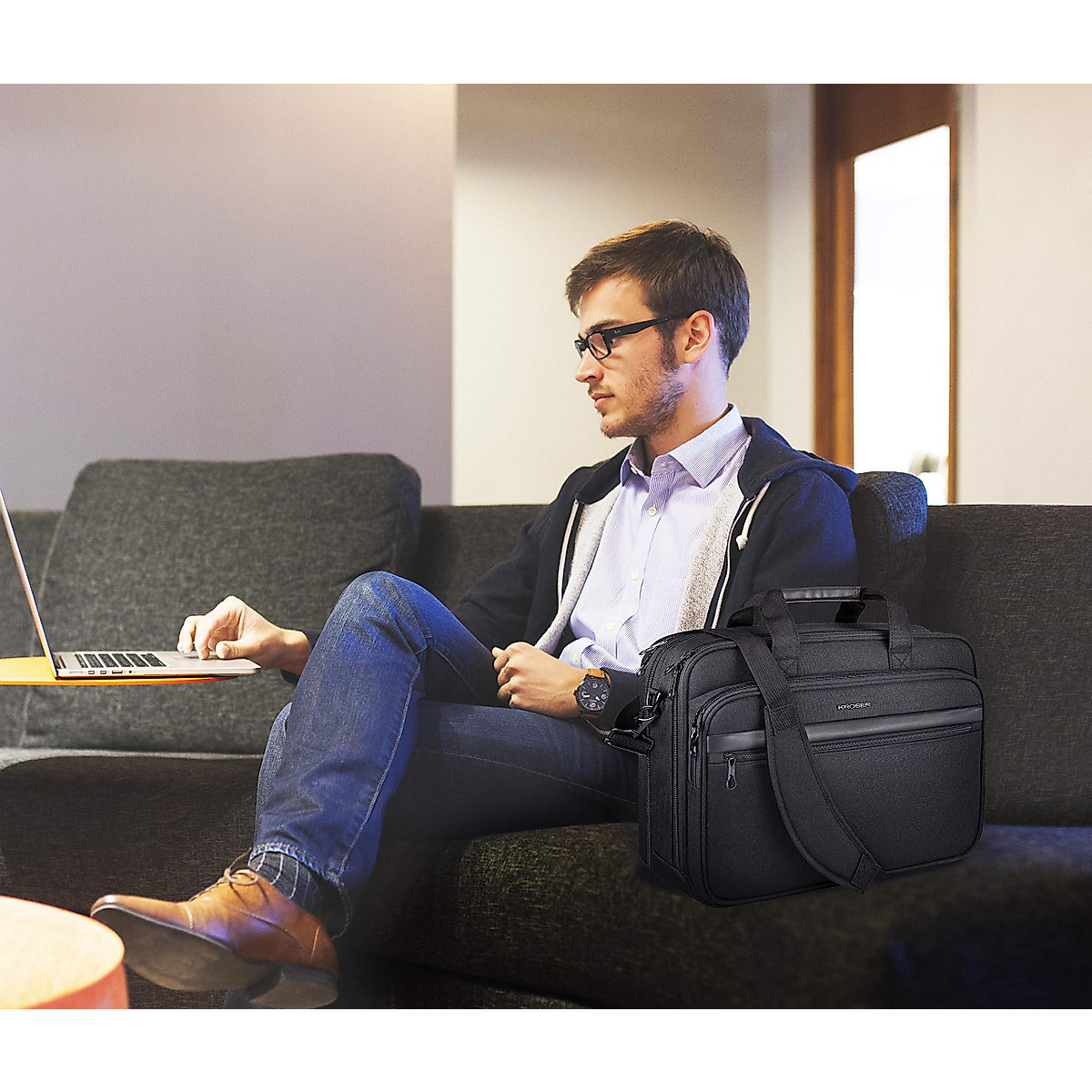 Laptop Bag Fits Up to 17.3 Inch KROSER Laptop Premium Laptop Briefcase Expandable Computer Bag Water-Repellent Shoulder Messenger Bag for Travel/Business/School/Men/Women
