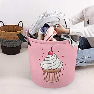 Cartoon Cup Cake Laundry Hamper with Handles Collapsible Storage Basket Laundry Basket One Size