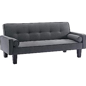 FULife 72" Convertible Loveseat Sofa Bed Sleeper Daybed,Modern Upholstered Folding Recliner,Small Futon Sofá,2 Seaters Couches with Two Pillows for Living Room/Office/Aparment/Place, Dark Grey Fabric