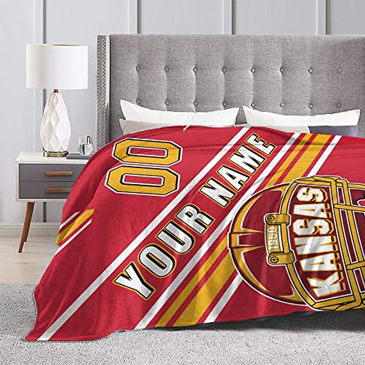Yieking Custom Gifts for Men Football City Blanket for Bed Add Name and Number Throw Blankets, 40" x 50", 50" x 60", 60" x 80"