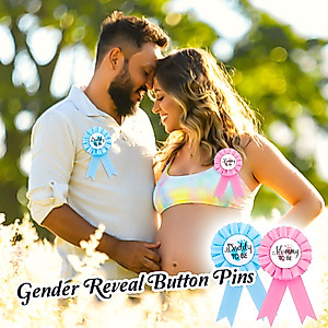 Abeillo 2 Pieces Daddy and Mommy Tinplate Badge Pins Baby Shower Decorations New Daddy Mom Gifts for Gender Reveal Party Baby Boy Button Pins, Pink and Blue