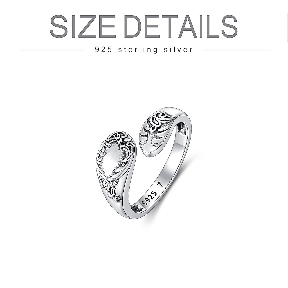 PROESS Sterling Silver Spoon Ring with Oxidized Open Wrap Ring Spoon Ring for Women Girls Couple, Size 7