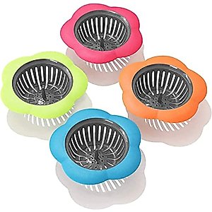 Plastic Sink Strainer, 4 Pack Flexible Kitchen Sink Drainers, Easy Clean Sink Drain Filter Basket, Kitchen Sink Basket Strainer, Traps Food Debris and Prevents Clogs(Multicolored)