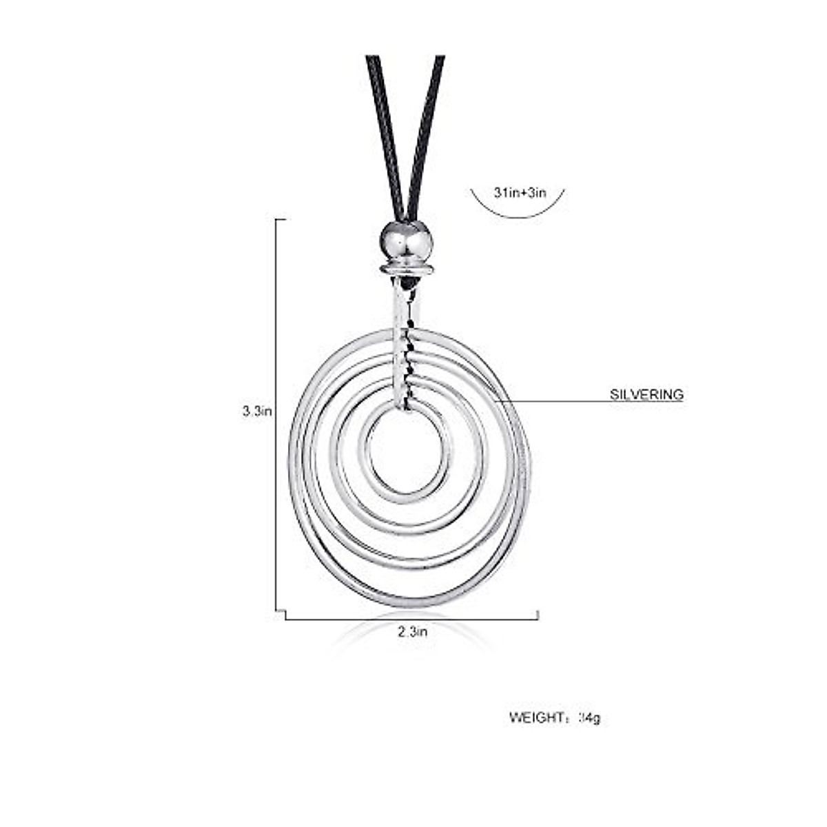 welbijoux Necklaces for Women Long Statement Silver Pendant Necklace with Leather Rope