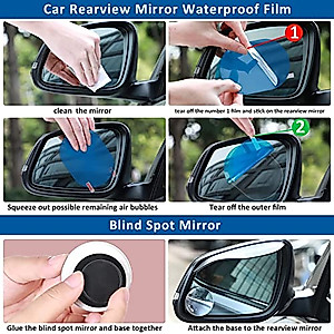 Tallew 20 Pcs Waterproof Car Mirror Film Set, 12 Pcs Waterproof Mirror Film for Car, 2 Pcs Car Side Mirror Rain Guard, 2 Pcs Blind Spot Mirrors 4 Pcs Scraper and Cleaning Cloth for Most Car Truck Suv