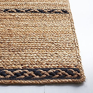 SAFAVIEH Natural Fiber Collection Accent Rug - 4' x 6', Natural & Black, Handmade Stripe Boho Farmhouse Rustic Braided Jute, Ideal for High Traffic Areas in Entryway, Living Room, Bedroom (NFB262Z)