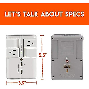 ECHOGEAR USB Wall Charger Surge Protector with 4 Pivoting AC Outlets & 2 USB Ports – Packs 1080 Joules of Surge Protection & Installs On Existing Outlets to Protect Gear & Increase Outlet Capacity