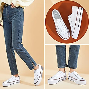 hash bubbie Womens Platform Shoes White Platform Sneakers Black Low Top Tennis Shoes Lace up Fashion Canvas Sneakers for Girls （White.US8）