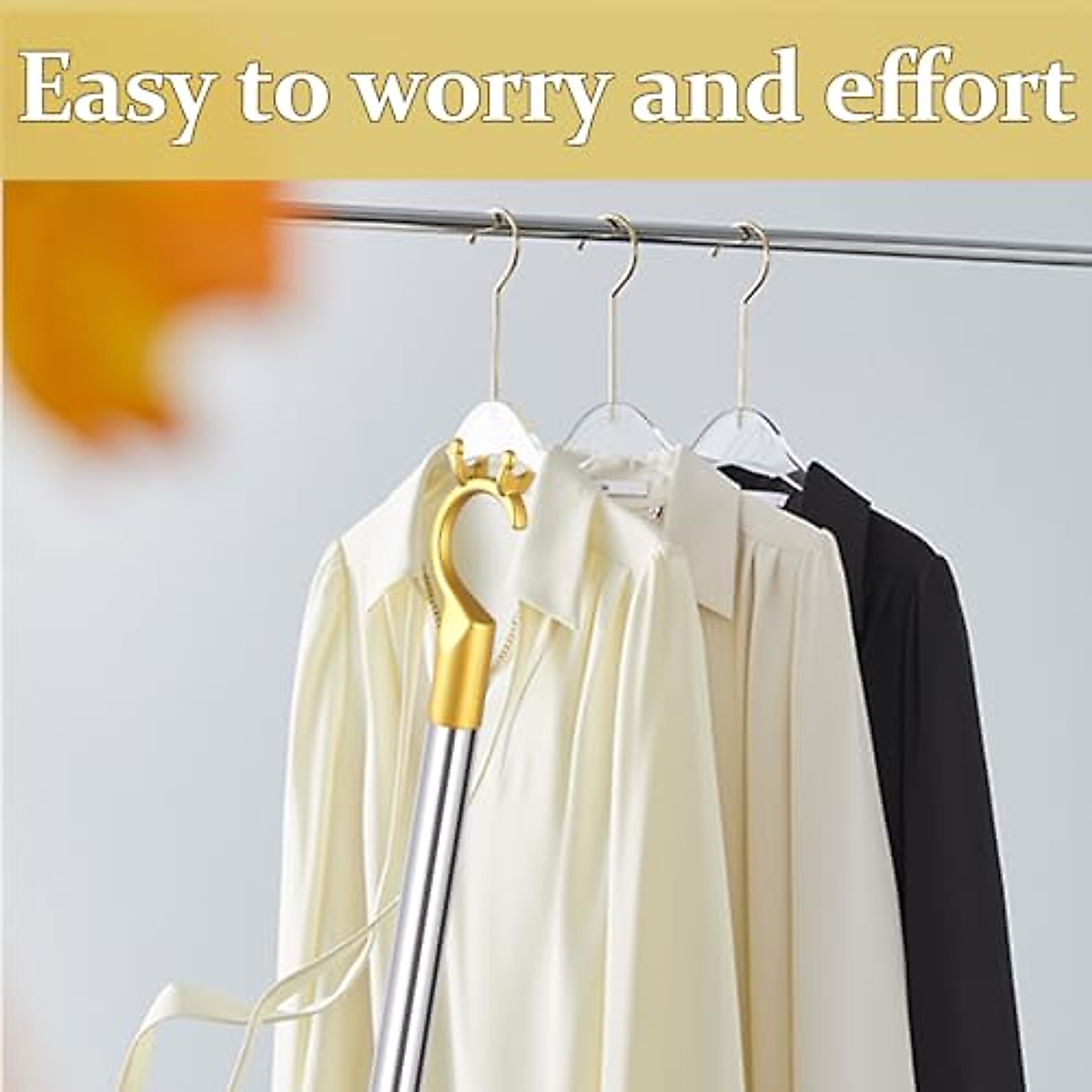 Clothes Hook Pole, Closet Hooks for Hanging Clothes,extends from 26 inches to 56 inches with hooks Long Rod, Closet Hook Rod Made of Stainless Steel,Comfortable Foam Handles and C-Head Designs