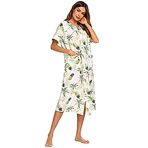 Ekouaer Womens, Long Nightgown Nightshirt, Cotton Sleep Shirts, Plus Size Sleepwear, Nursing Robe, Pattern2, XX-Large
