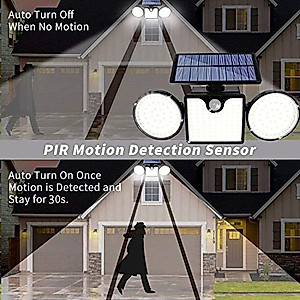 Fatpoom Solar Lights Outdoor 260 LED Solar Powered Wall Lights with Motion Sensor Dual Head Spotlights IP65 Waterproof 360° Adjustable Solar Motion Lights Outdoor for Front Door Yard Garden (2 Pack)