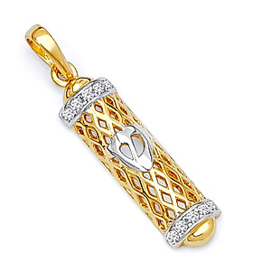 GoldenMine 14k Two Tone Gold Mezuzah Pendant (Size : 26 x 5 mm)