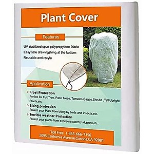 Agfabric Plant Covers Freeze Protection 72"x72"x12" 0.9oz Freeze Cloths for Plants,Plant Frost Protection Covers Drawstring Bags Shrub Jacket,White